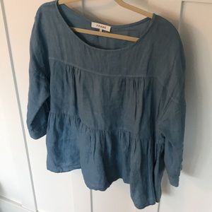 Frame Denim | Tops | Frame Denim Boxy Linen Popover Blue Size Small ...